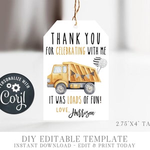 EDITABLE Construction Birthday Party Favor Tags - DIY Party Favor Tags ...