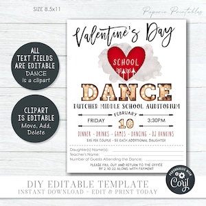 EDITABLE Valentine's Day School Dance Flyer, Valentine's Day Dance ...