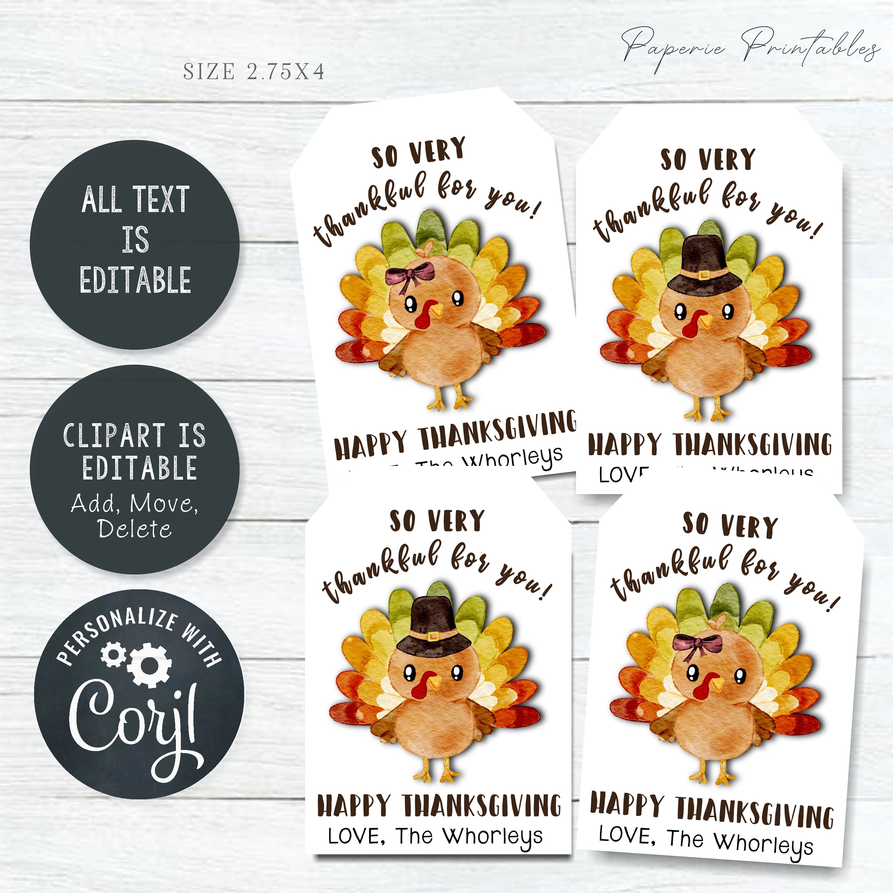 Editable Happy Thanksgiving Gift Tags Thankful for You Gift | Etsy