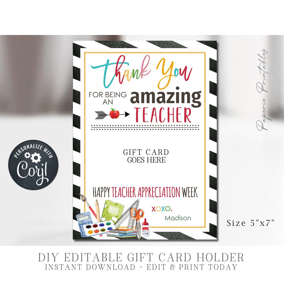 EDITABLE Thanks for Being an AMAZING Teacher, Teacher Appreciation Gift ...
