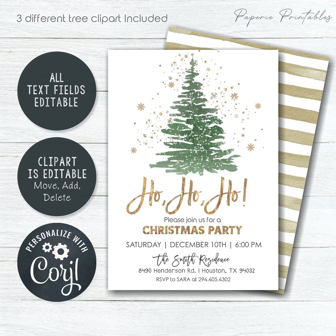 Editable Christmas Party Invitation Template: DIY Holiday Invite (5x7 ...