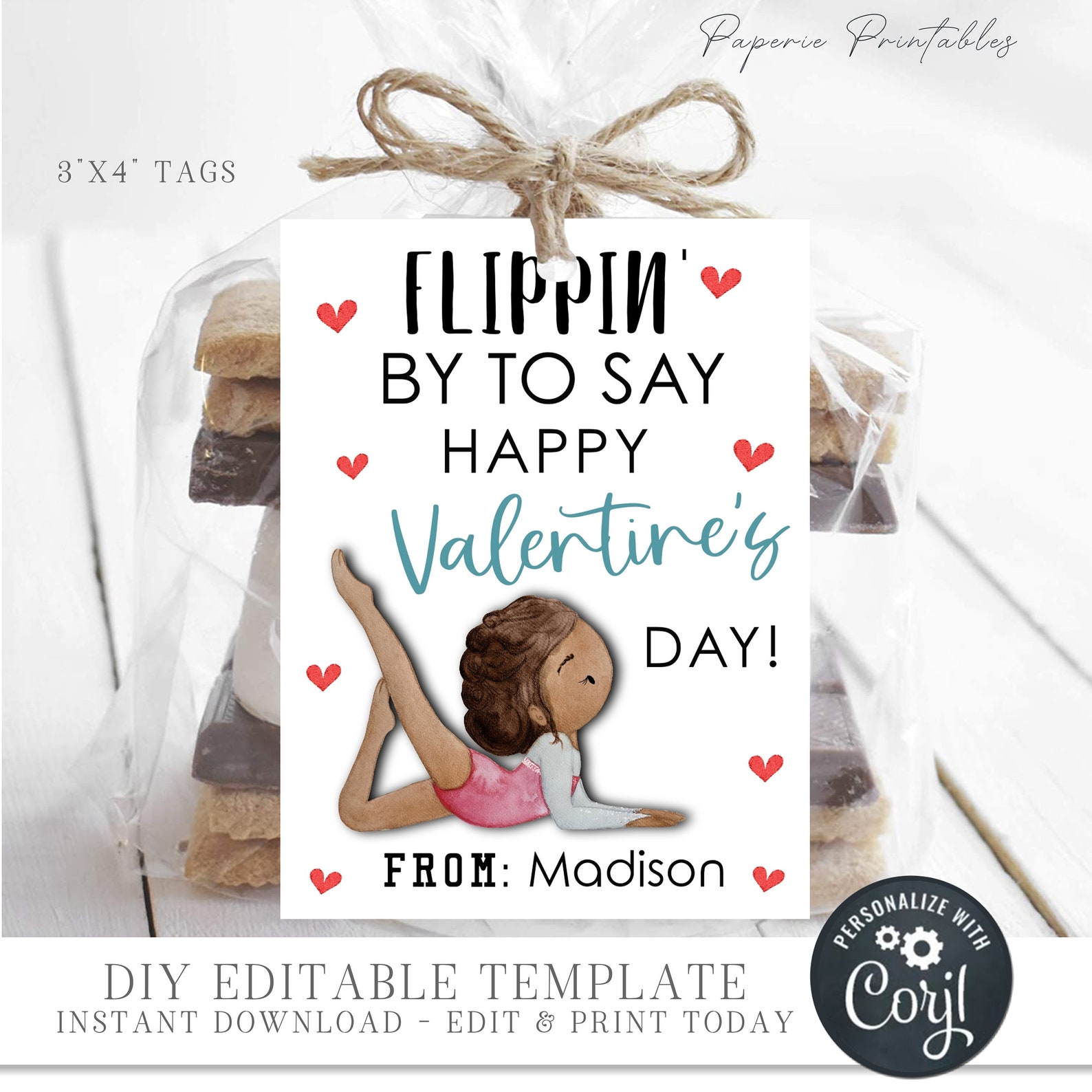 EDITABLE Gymnast Valentine Cards Kid Valentine Cards School - Etsy