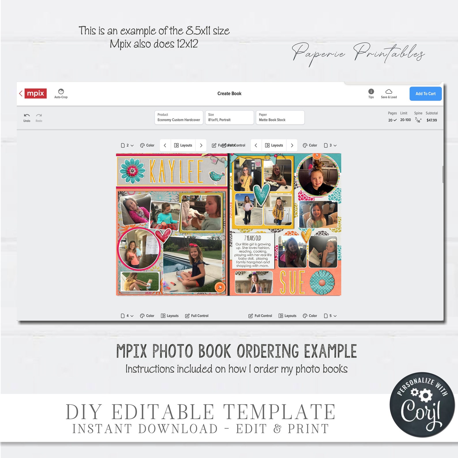 EDITABLE Girl Scrapbooking Quick Pages Girl Scrapbooking - Etsy