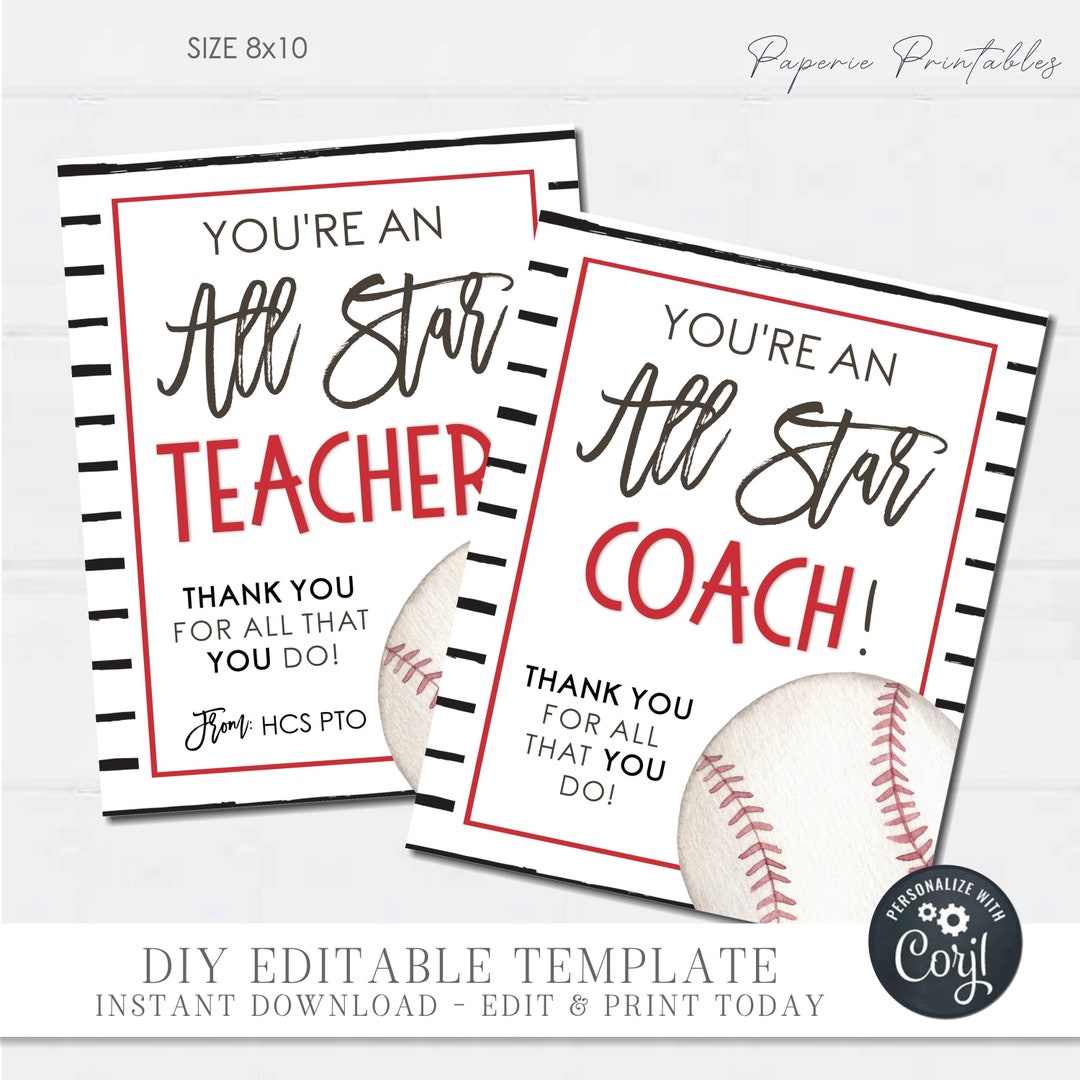 EDITABLE Baseball Appreciation Sign Teacher or Coach, Baseball Coach ...
