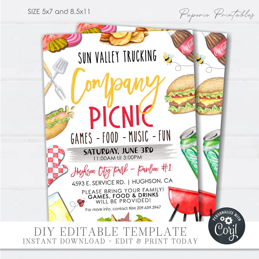 Editable Company Picnic Invitation: Client Appreciation BBQ (DIY Corjl ...