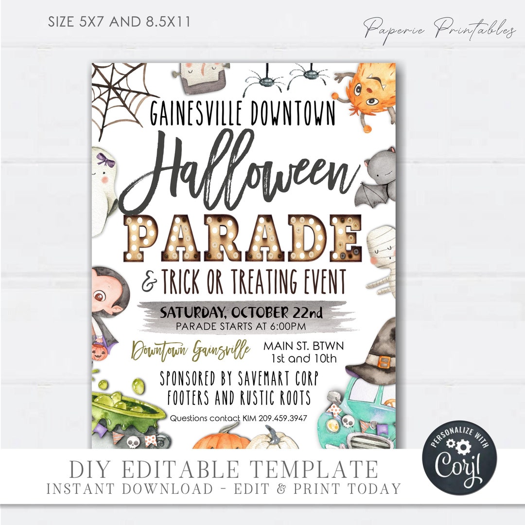 EDITABLE Halloween Parade Flyer, Halloween Parade Template, Halloween ...