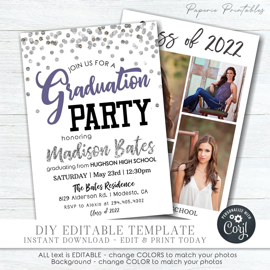 EDITABLE Graduation Party Invitation Silver Foil Graduation - Etsy