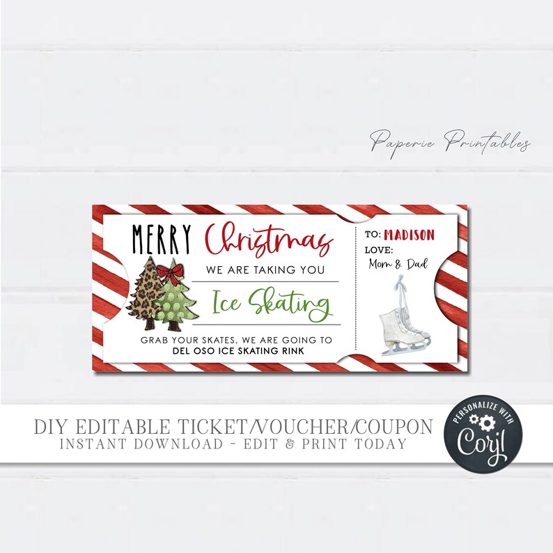 EDITABLE Ice Skating Christmas Gift Coupon, Ice Skating Christmas Gift ...