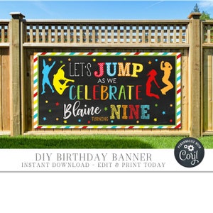 EDITABLE Let's Jump Birthday Party Backdrop, Happy Birthday Banner ...
