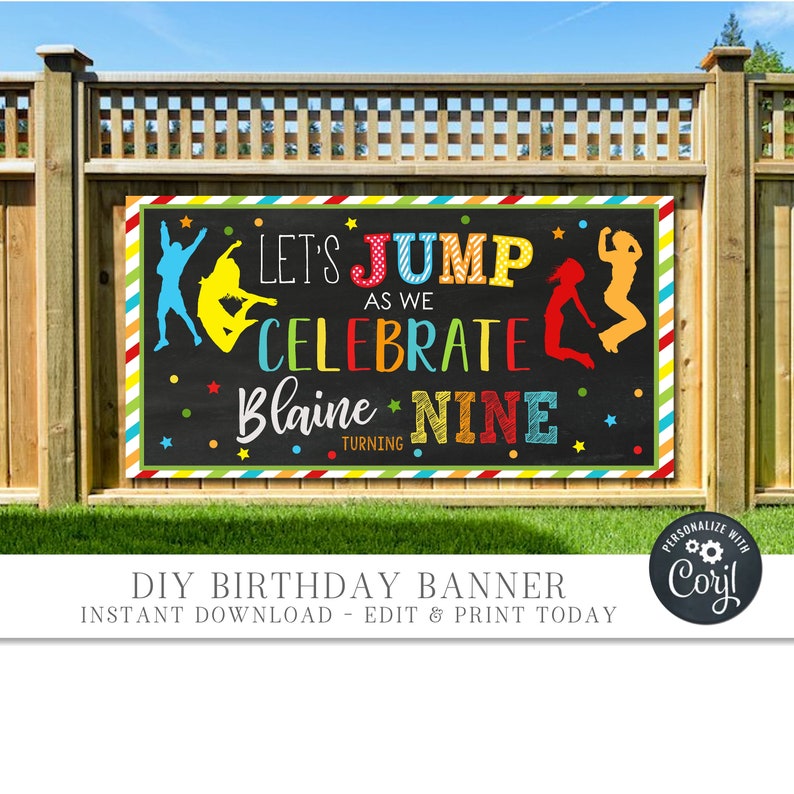 EDITABLE Let's Jump Birthday Party Backdrop Happy - Etsy