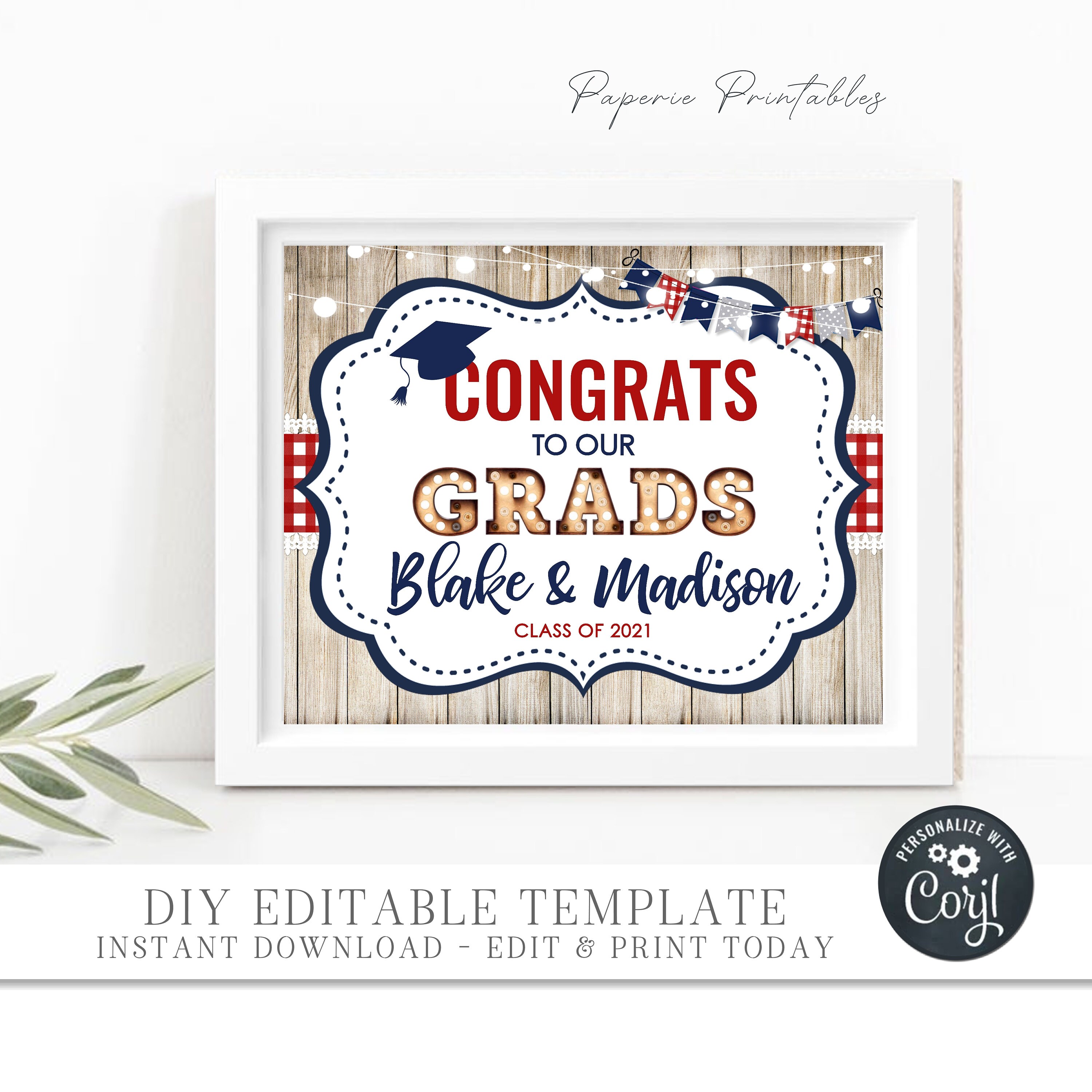 EDITABLE Graduation Yard Sign Class of 2021 Graduation Sign | Etsy