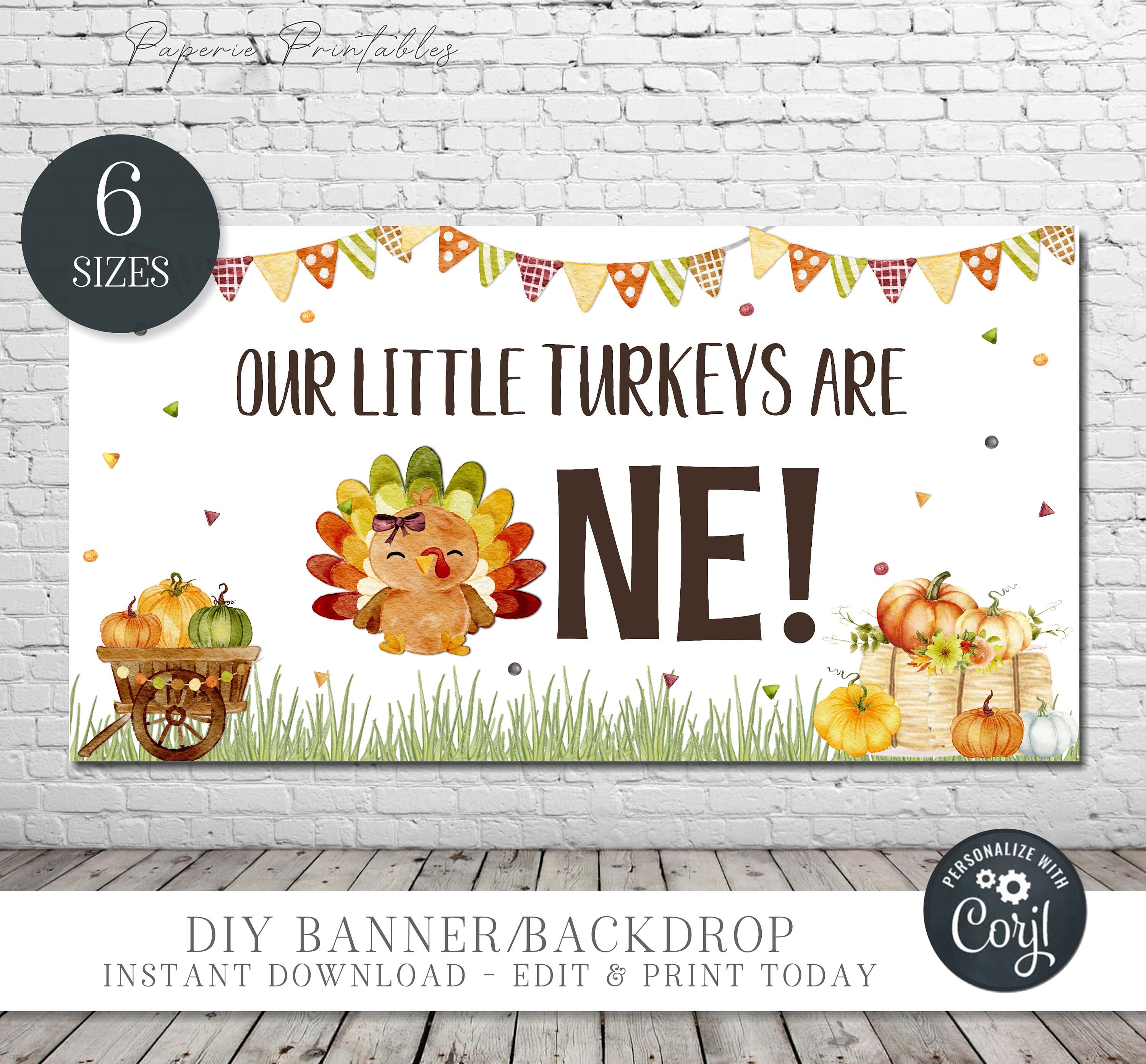 EDITABLE Turkey Birthday Party Backdrop Little Turkey - Etsy