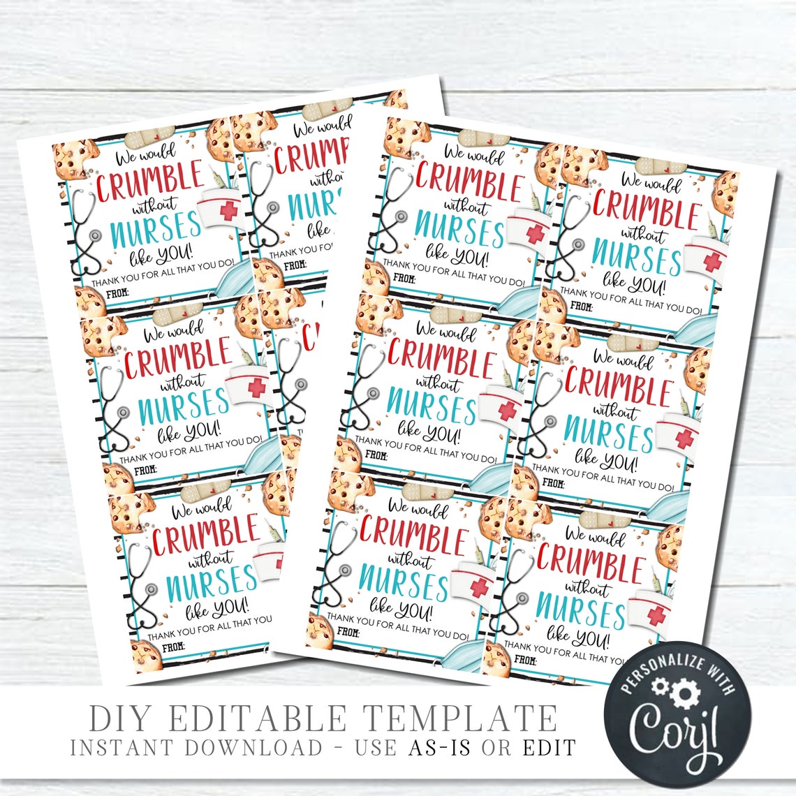 Editable Cookie Nurse Appreciation Gift Tags (DIY Wcorjl) #NAF11 - Etsy