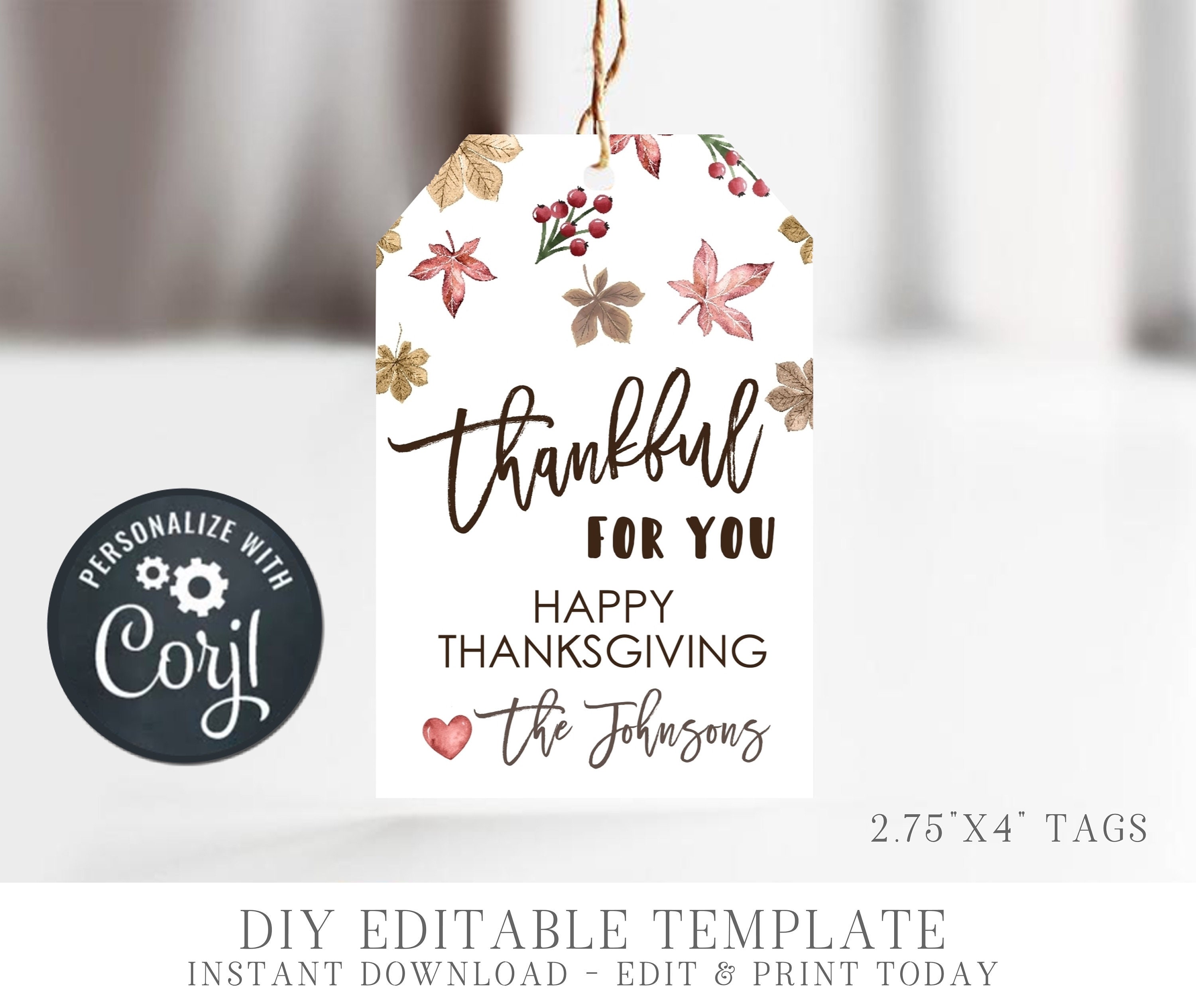 Editable Thanksgiving Gift Tags DIY Party Favor Tags | Etsy