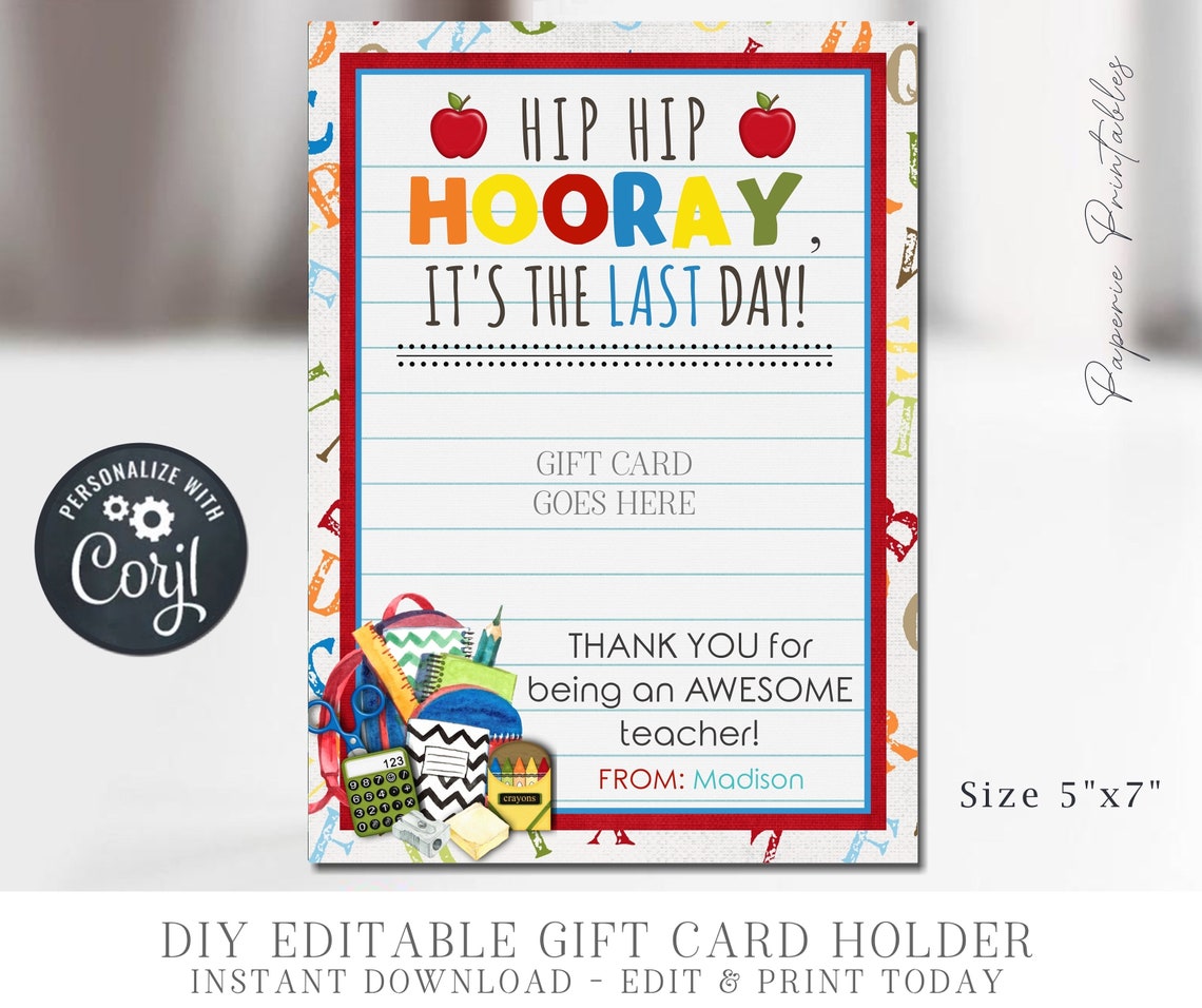 EDITABLE Last Day of School Teacher Gift Tag, Teacher Appreciation Gift ...