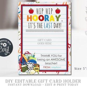 EDITABLE Last Day of School Teacher Gift Tag, Teacher Appreciation Gift ...