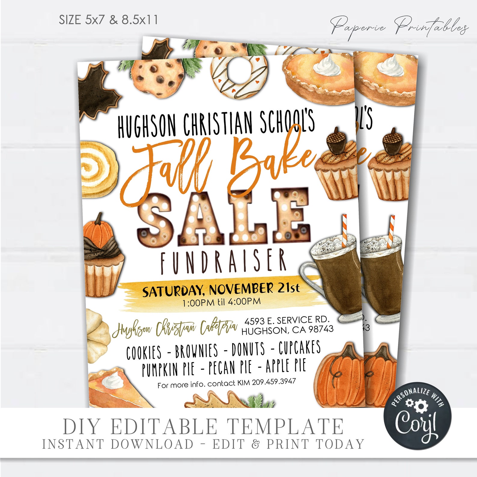 EDITABLE Fall Bake Sale Flyer School Bake Sale Flyer Church - Etsy