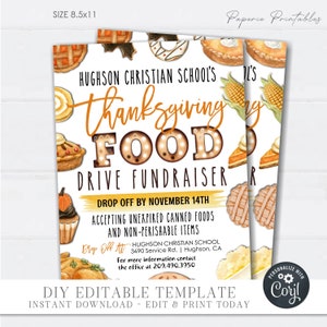 Editable Thanksgiving Food Drive Flyer: Community Event (DIY Corjl ...