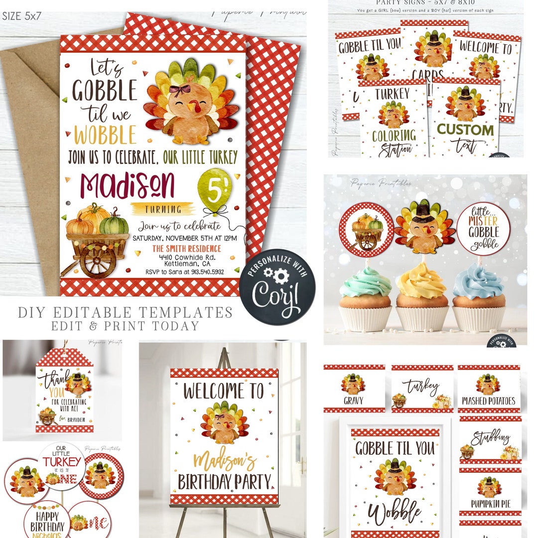 Editable Little Turkey Birthday Party Bundle (DIY Corjl) #BP107 - Etsy
