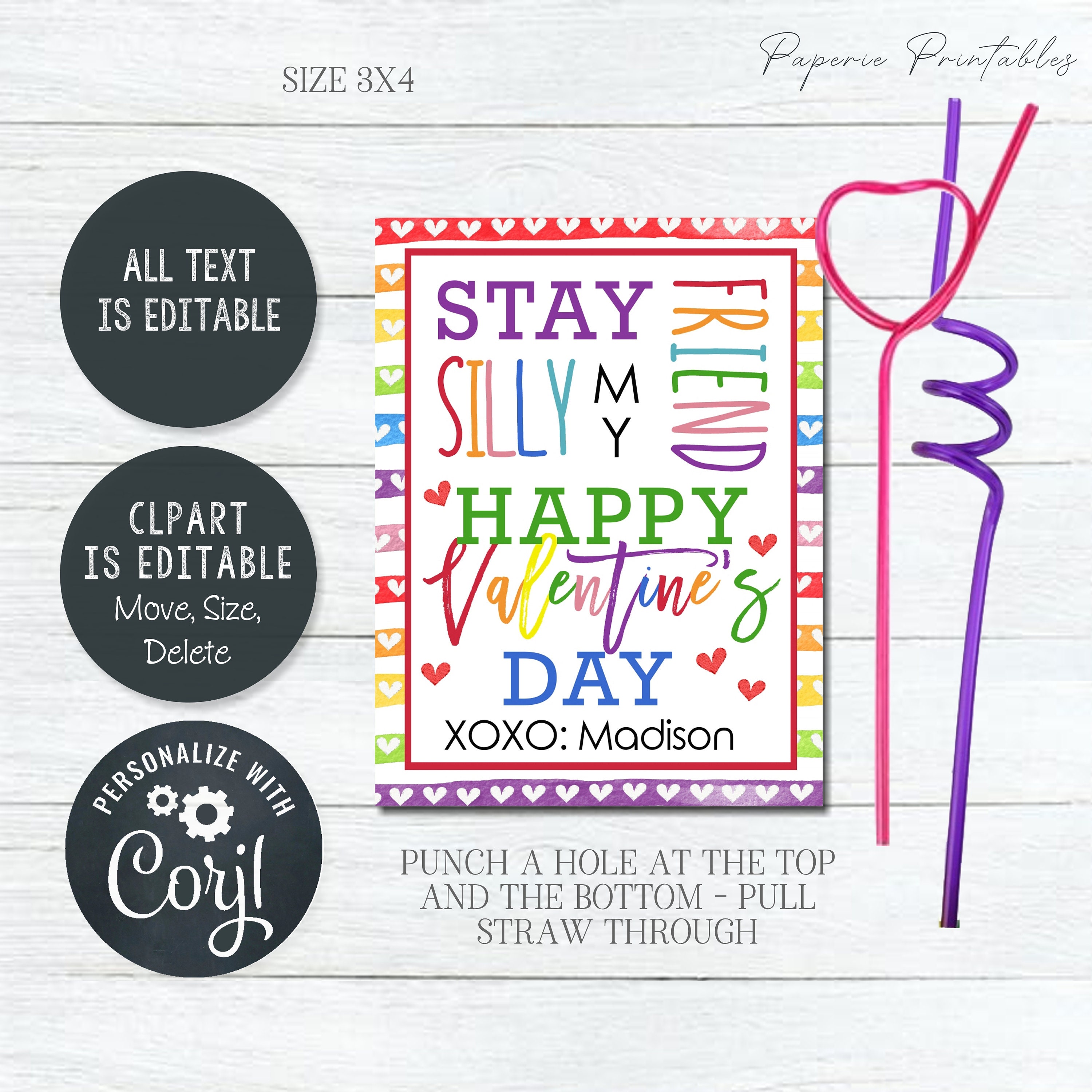 Editable Silly Straw Valentine Cards Crazy Straw Valentine | Etsy