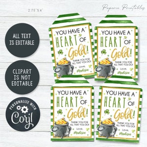 Editable St.patrick's Day Gift Tag, You Have a Heart of Gold, St ...