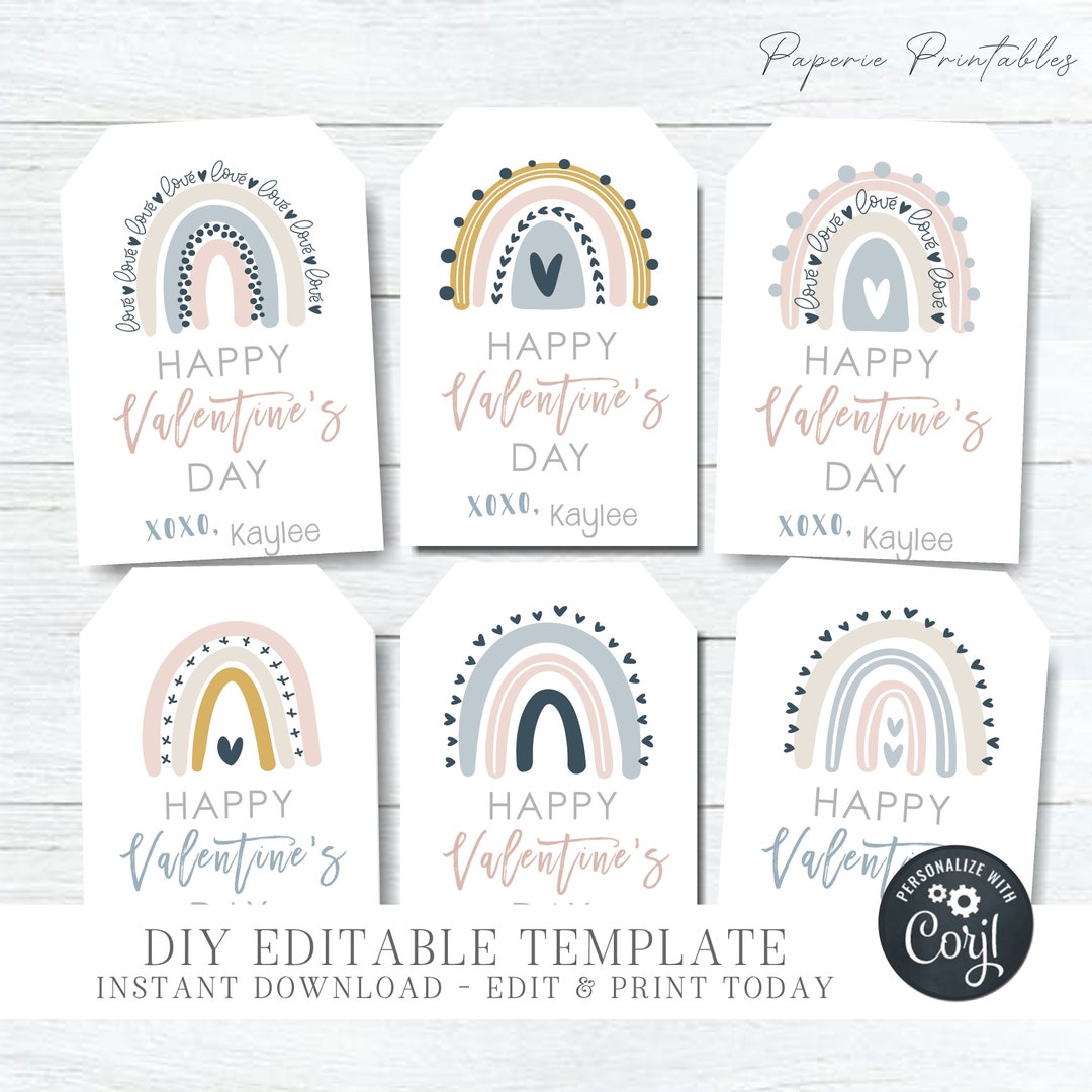 EDITABLE Valentine's Day Gift Tag, Bohemian Valentine Cards, Happy ...