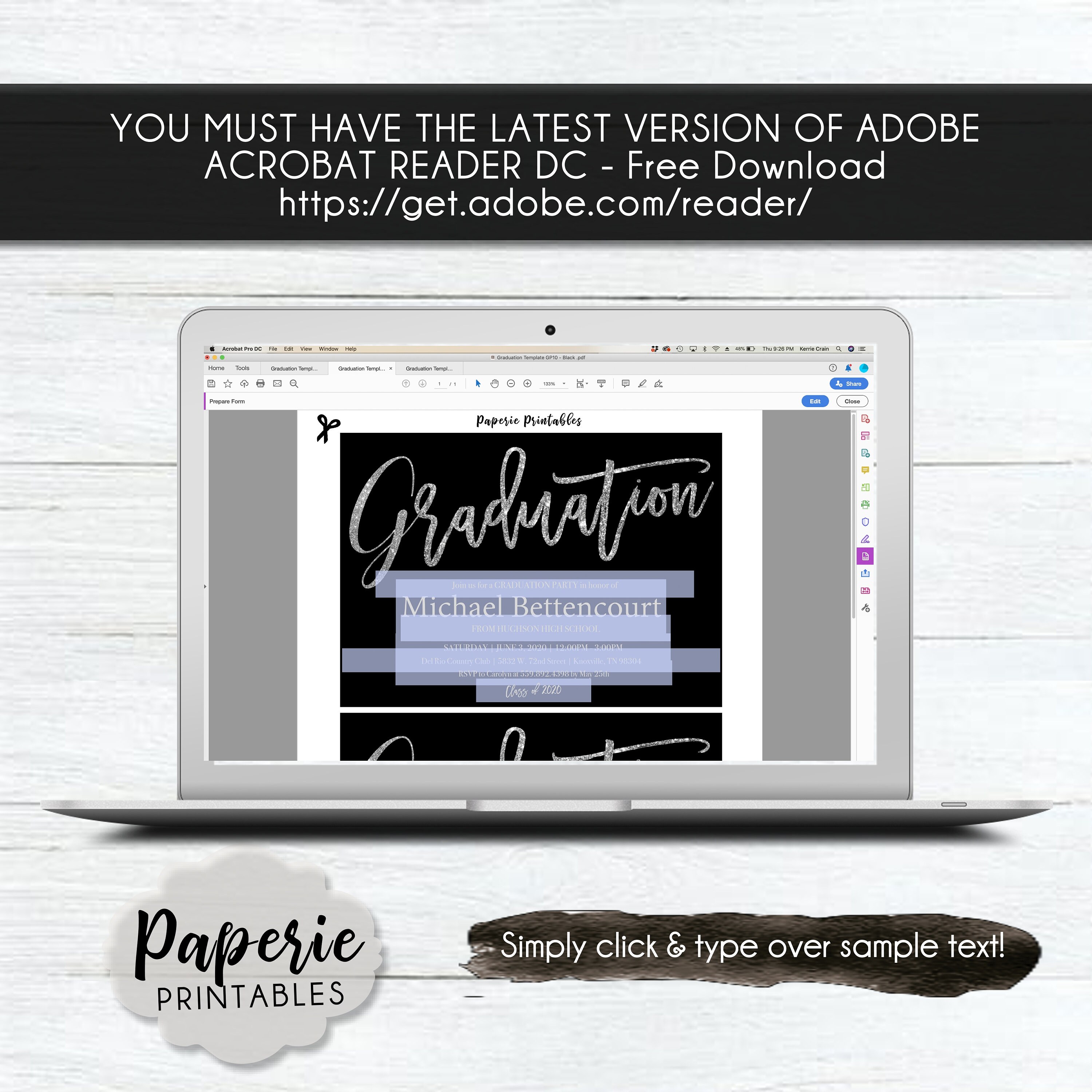 Graduation Party Invitation Template-silver Glitter Graduation - Etsy