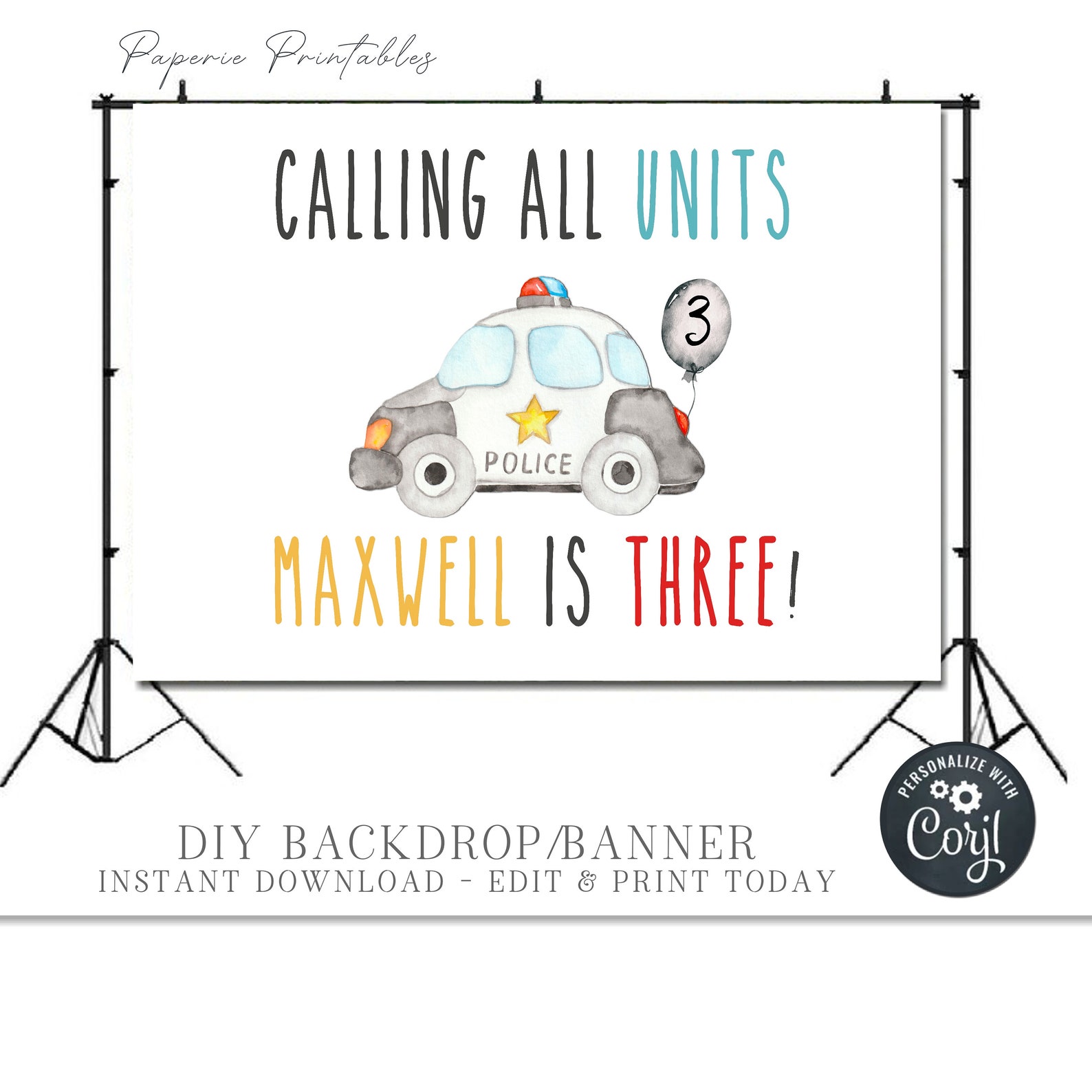 EDITABLE Police Birthday Decorations Law Enforcement Birthday - Etsy