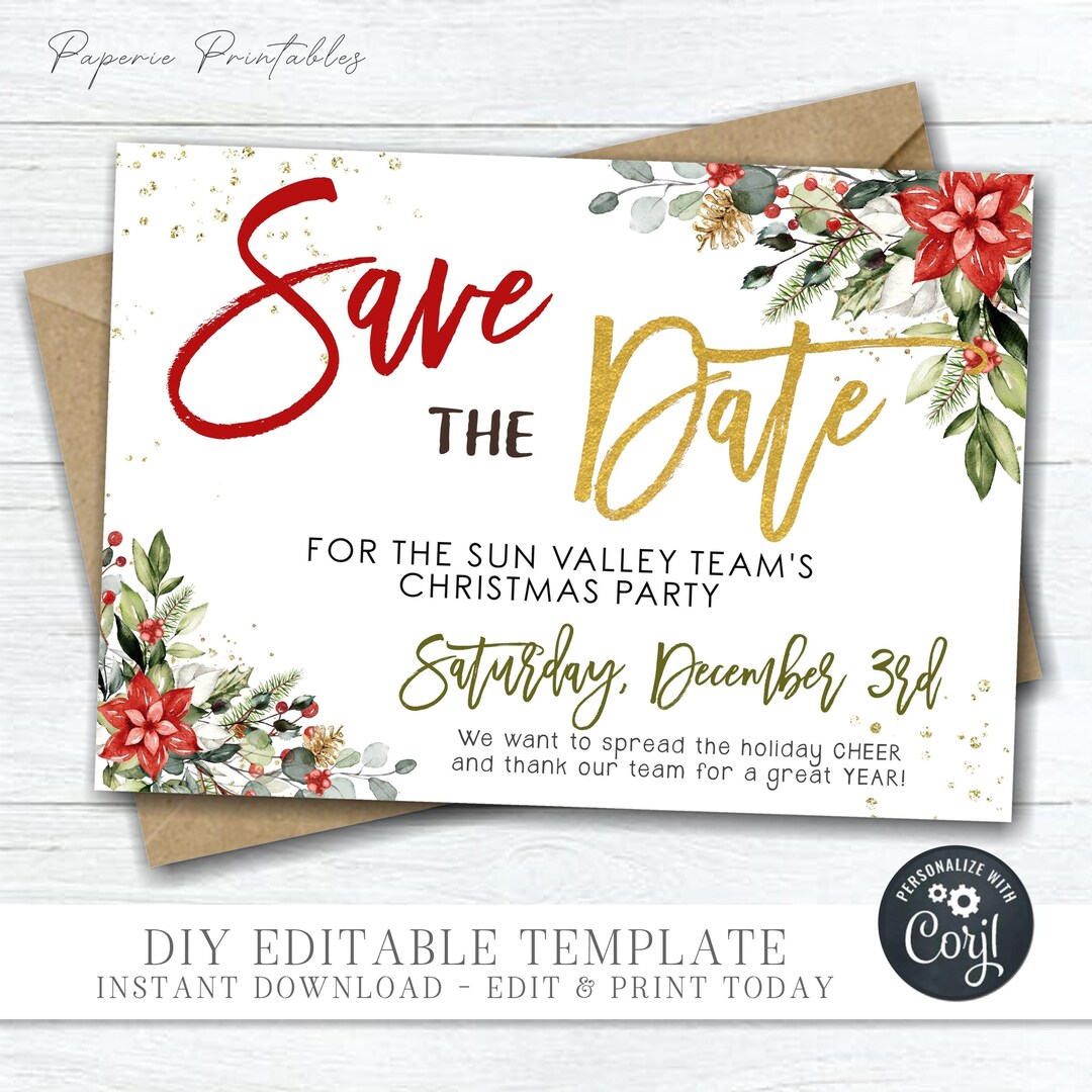 Editable Christmas Party Save the Date: DIY Corjl Template #CP49 - Etsy