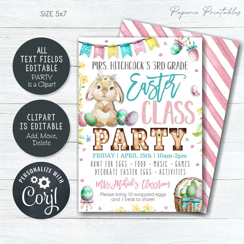 EDITABLE Easter Class Party Invitation Easter School Party - Etsy
