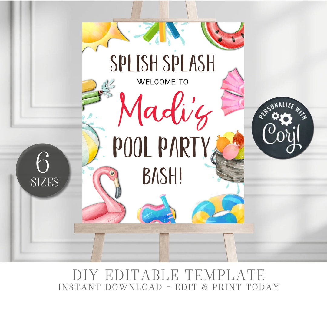 Editable Pool Party Welcome Sign: DIY Birthday Poster (digital Download ...