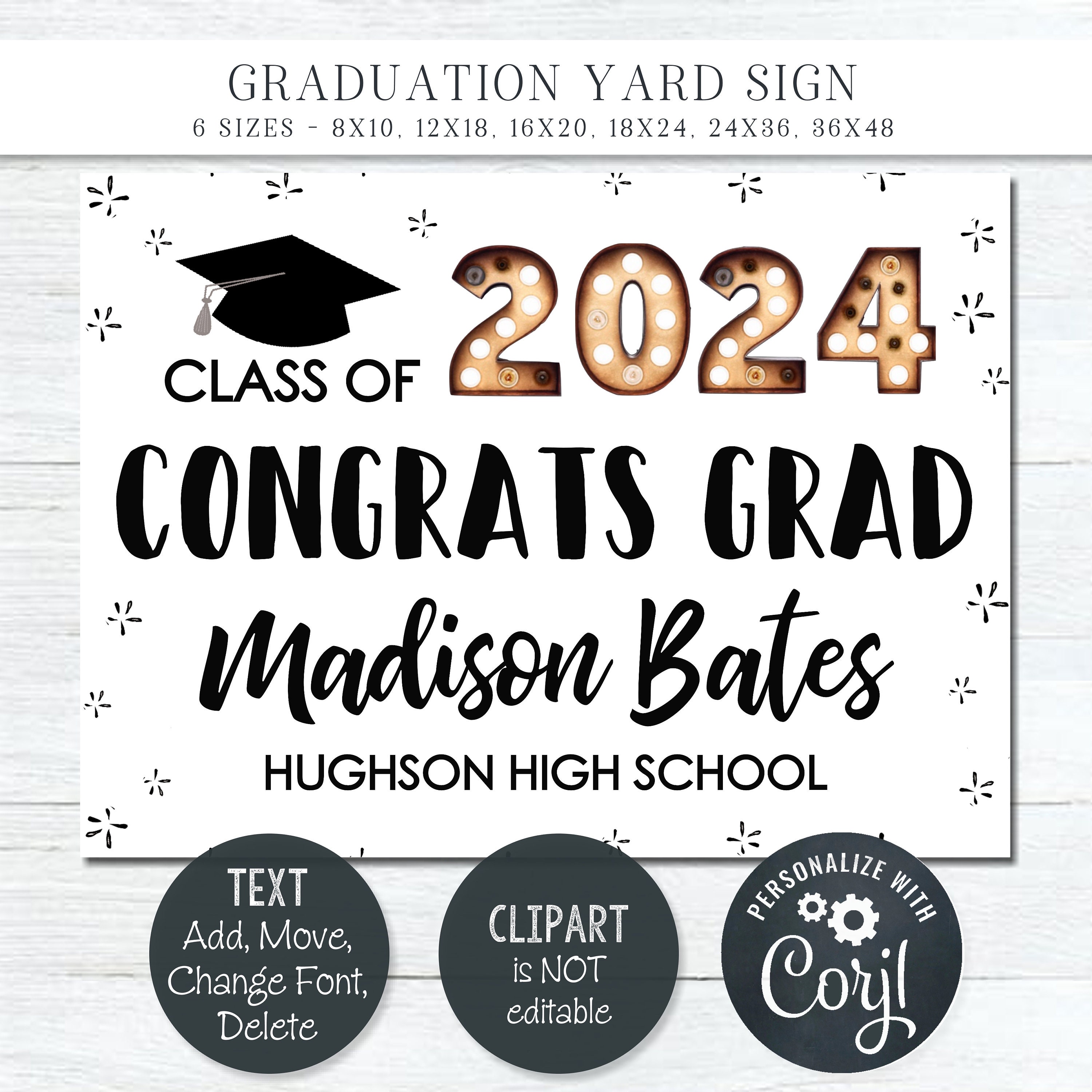 Editable Graduation Yard Sign: Class of 2024, Congrats Grad (DIY Corjl ...