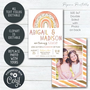 EDITABLE Boho Rainbow Birthday Invitation, Rainbow Invitation, Boho ...