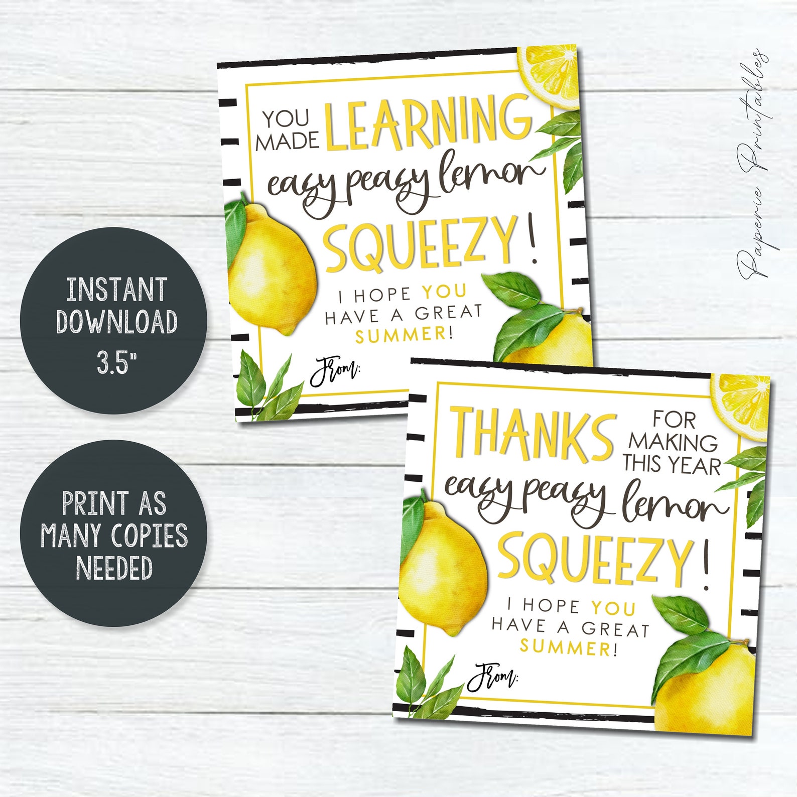 Lemon Teacher Appreciation Gift Tag: Editable Thank You (digital ...