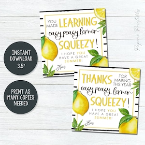 Lemon Teacher Appreciation Gift Tag: Editable Thank You (digital ...
