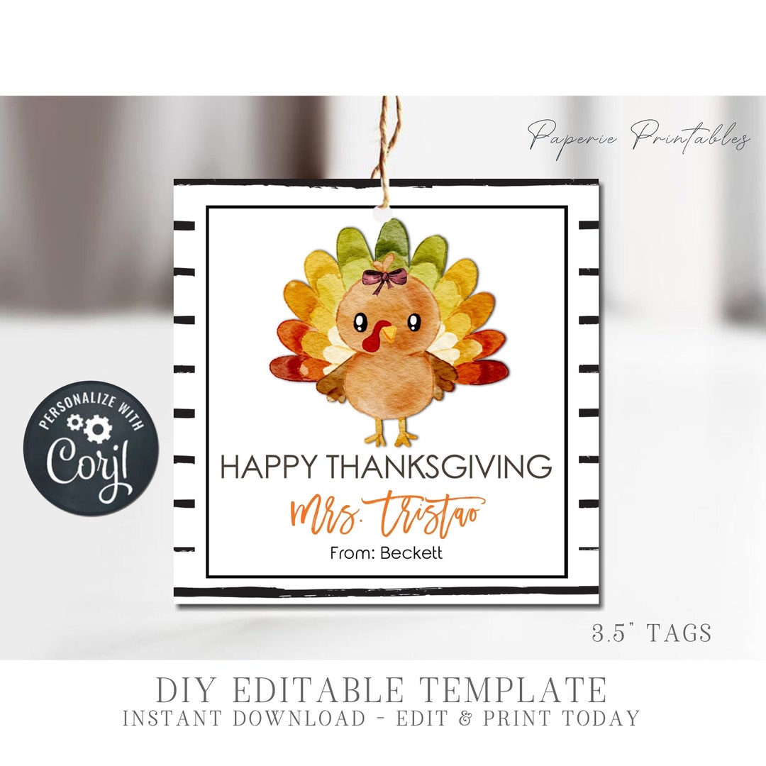 Editable Thanksgiving Gift Tag: Printable DIY Template (digital ...