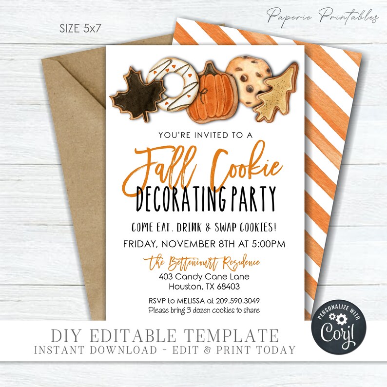 EDITABLE Fall Cookie Decorating Party Invitation Autumn - Etsy