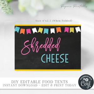 EDITABLE Birthday Party Food Tent Labels, Chalkboard Food Labels, Girl ...