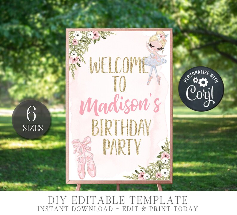 Editable Ballerina Party Welcome Sign Ballerina Birthday | Etsy
