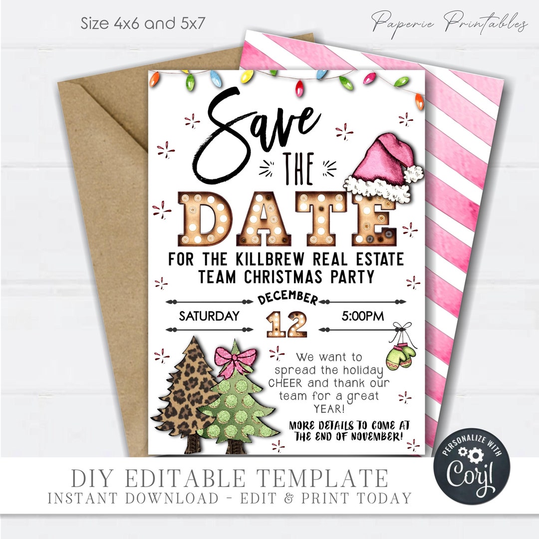 Editable Christmas Party Save the Date: DIY Invitation (digital ...