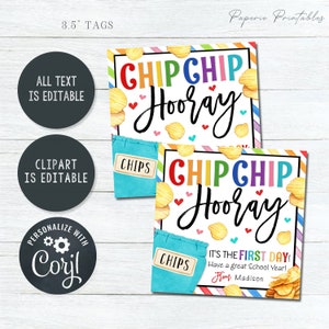 EDITABLE First Day of School Chips Teacher Gift Tag, Thank You Teacher ...