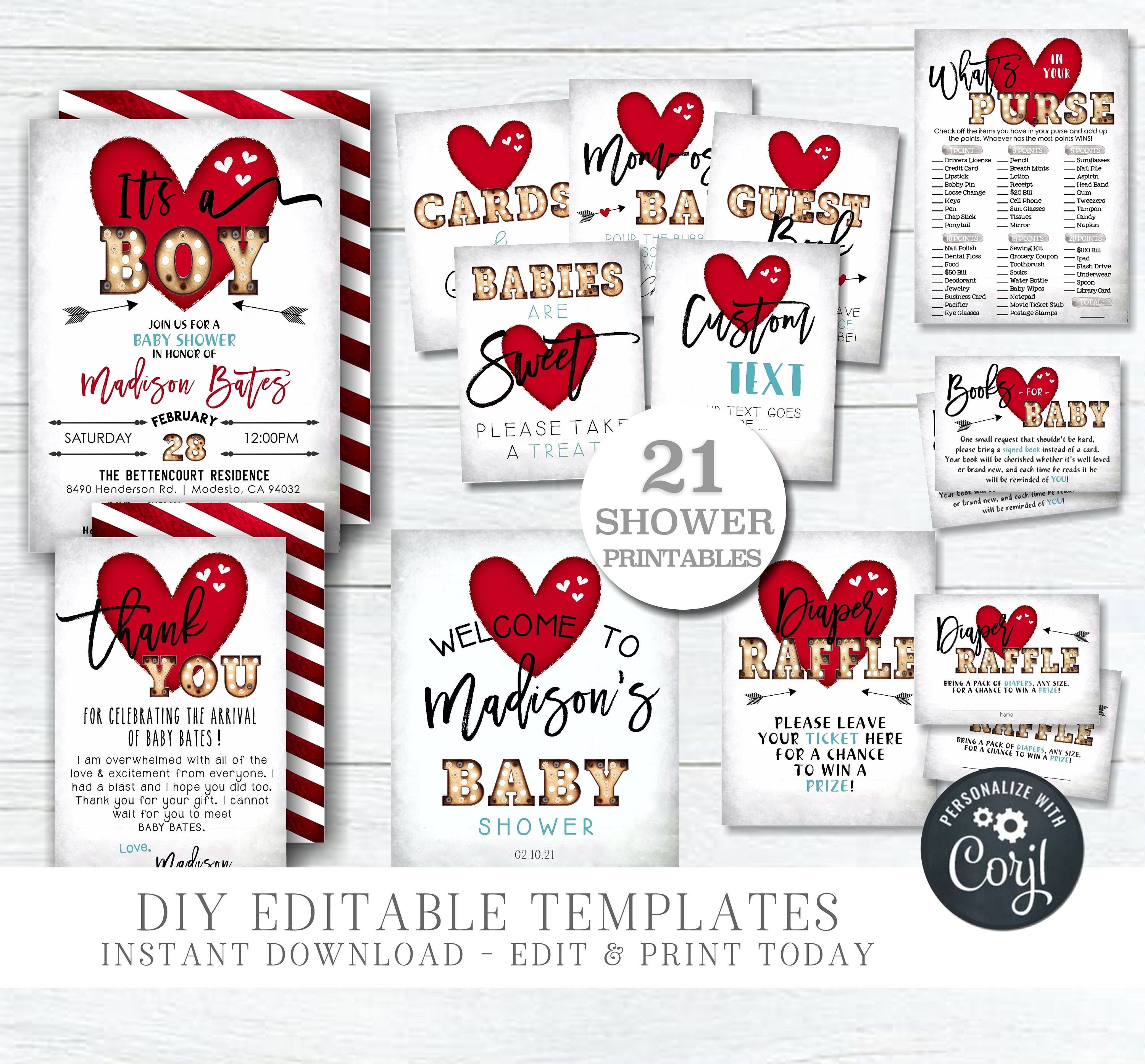 EDITABLE Valentine's Day Baby Shower Bundle Heartbreaker - Etsy