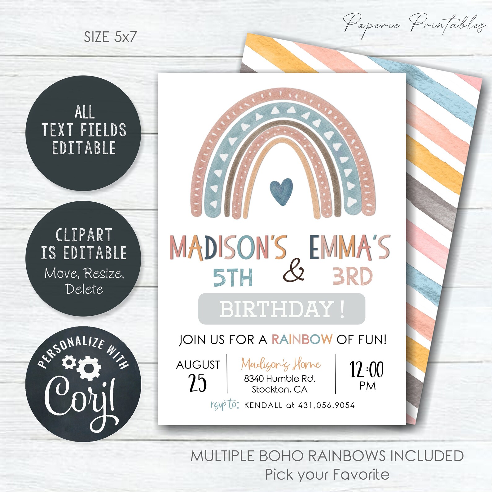 EDITABLE Boho Rainbow Birthday Invitation Rainbow Invitation - Etsy