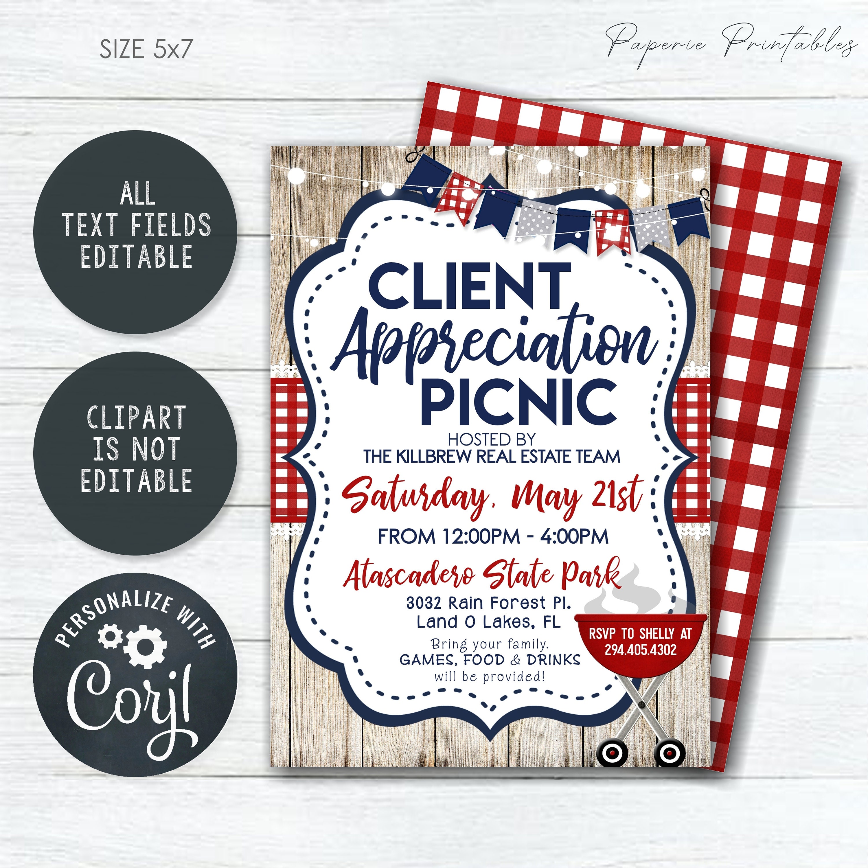 Editable Company Picnic Invitation: Client Appreciation BBQ (DIY Corjl ...
