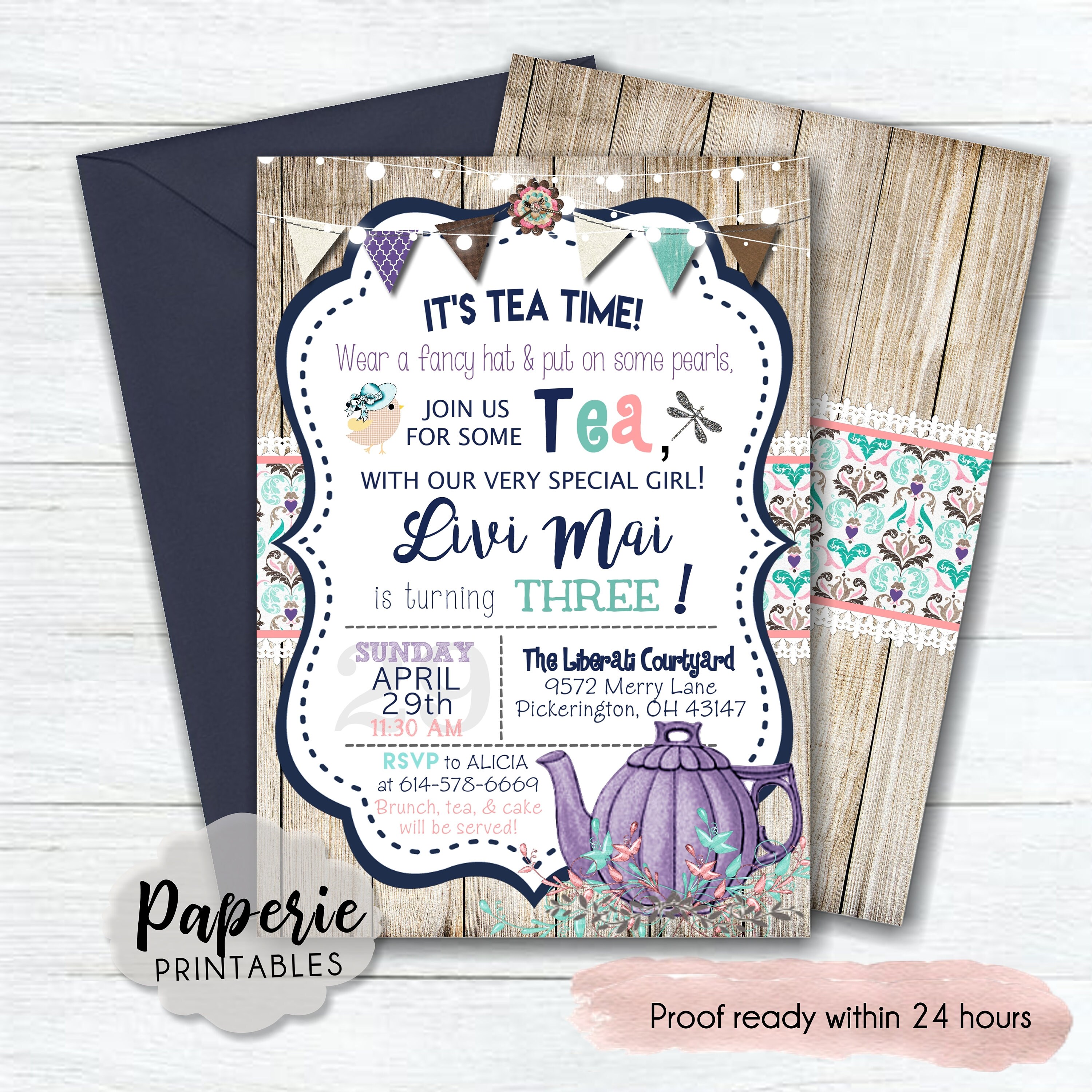 Tea Party Birthday Party Invitation Tea Party Invitation | Etsy