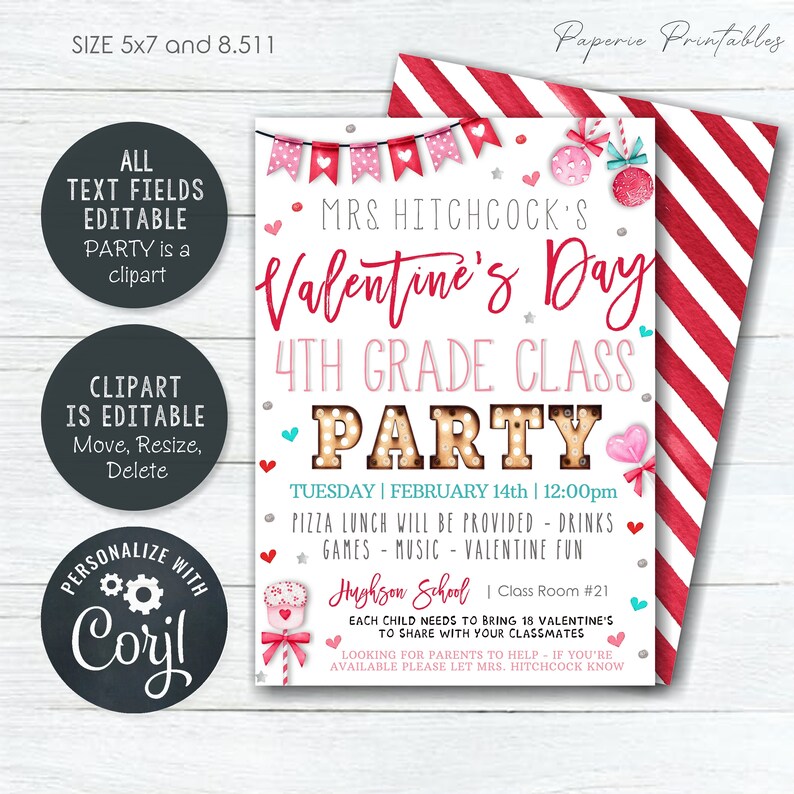 EDITABLE Valentine's Day Class Party Invitation - Etsy