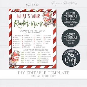 EDITABLE What's Your Reindeer Name Game, Christmas Party Game ...