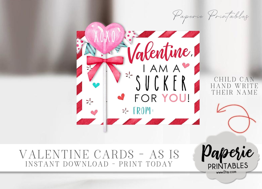 Sucker Valentine Cards: Kids Printable Gift Tags (digital Download) - Etsy