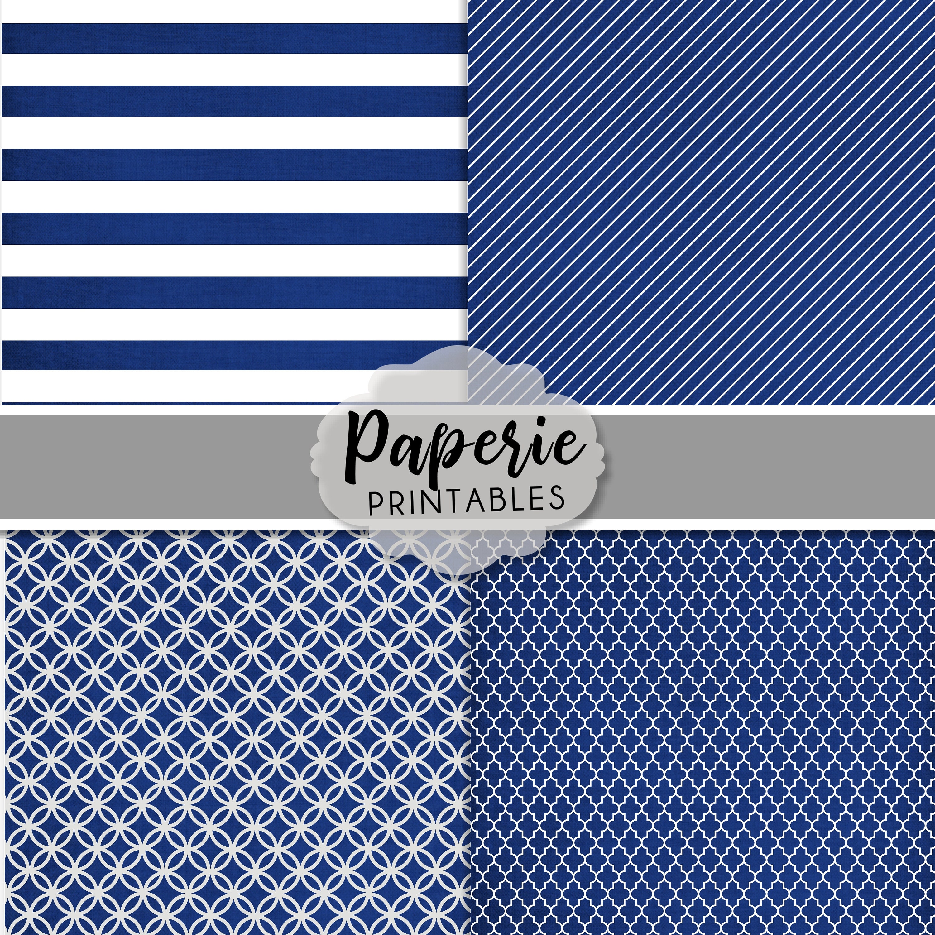 Cobalt Blue & White Digital Paper: 12x12 Scrapbook Patterns (digital ...