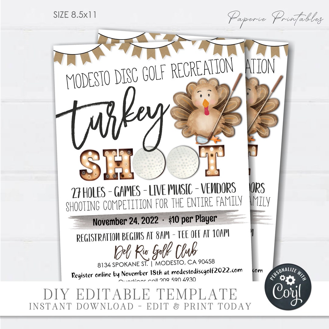 Turkey Shoot Golf Flyer: Thanksgiving Fundraiser (DIY Editable, 8.5x11 ...